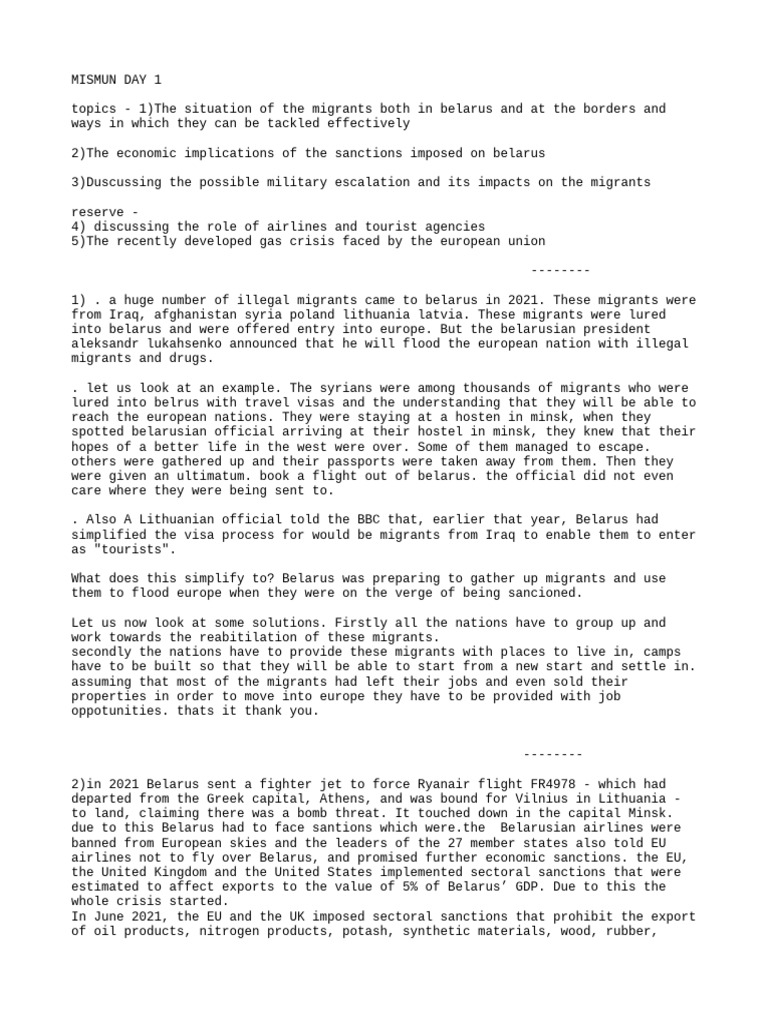 MISMUN DAY 1 | PDF | Belarus | International Relations