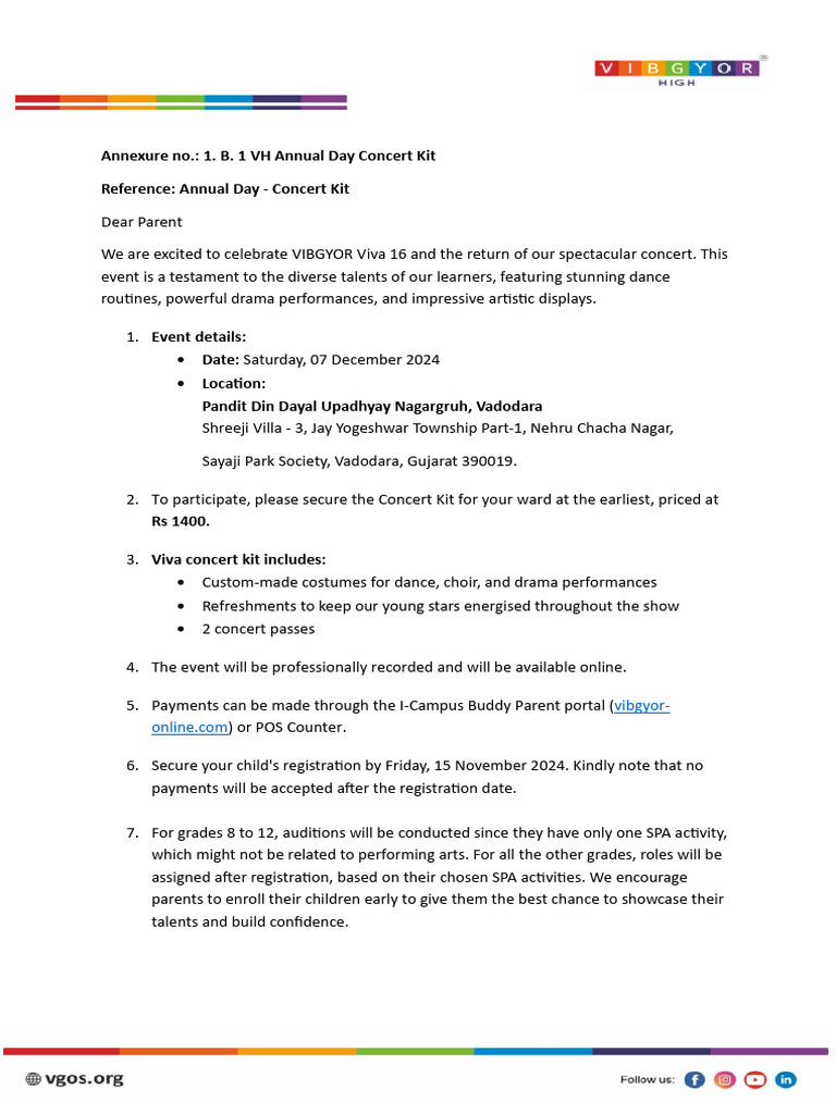 Annexure 1. B. 1 VH Annual Day Concert Kit | PDF | Entertainment