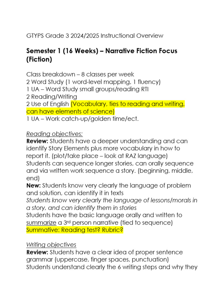 Grade 3 2024/2025 Instructional Plan | PDF | Word | Linguistics
