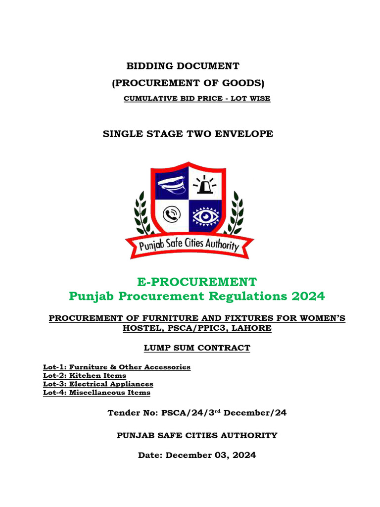 E-Procurement Punjab Procurement Regulations 2024: Bidding Document (Procurement of Goods) | PDF ...