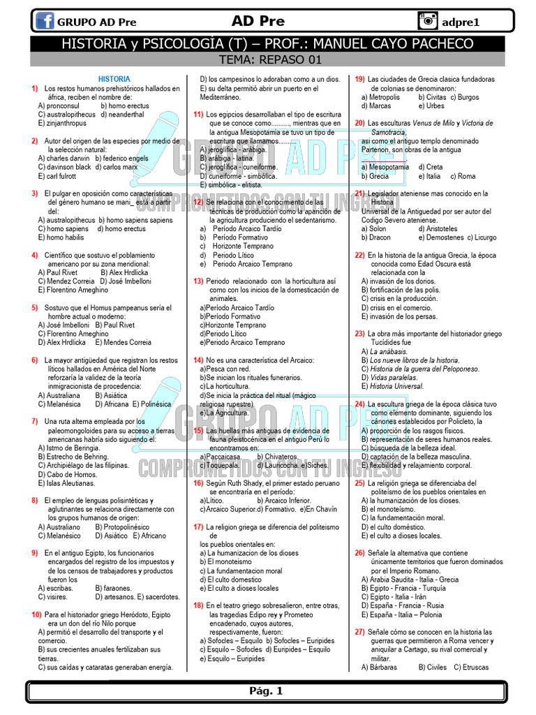 Repaso 01 - Historia y Psicología (T) | PDF | Sicología | Homo