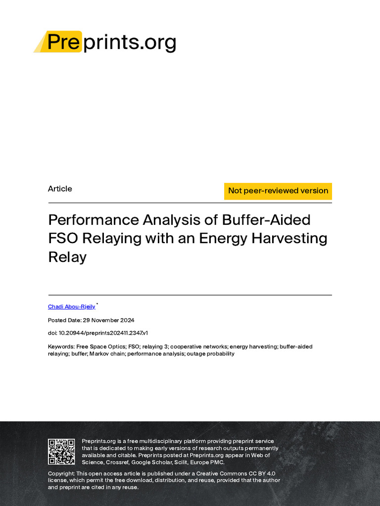 Performance Analysis of Buffer-Aided FSO Relaying with an Energy Harvesting Relay | PDF ...