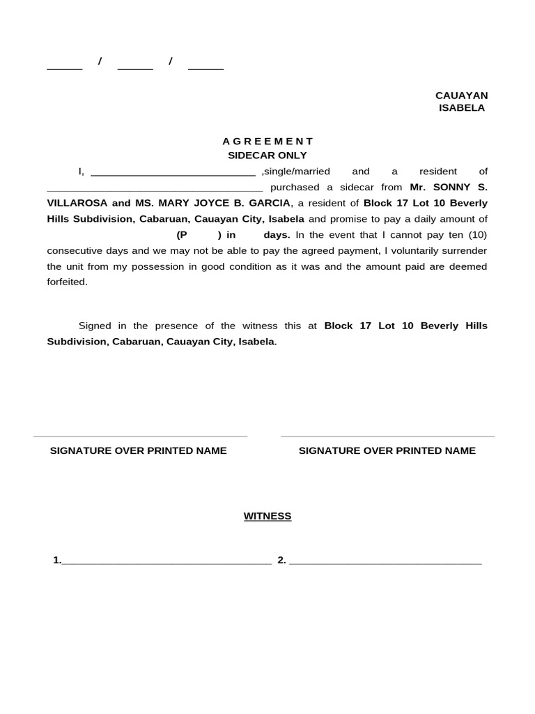 Agreement (Sidecar Only) | PDF