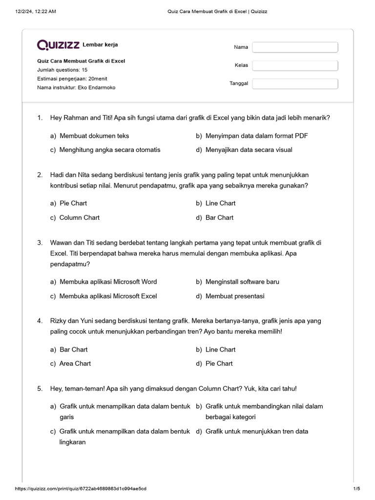 Quiz Grafik Excel untuk Pelajar | PDF