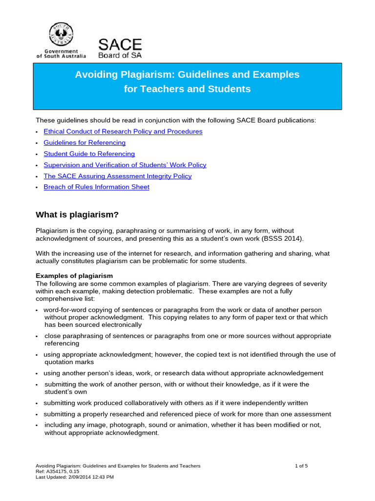 Plagiarism - Guidelines For Students and Teachers | PDF | Plagiarism ...