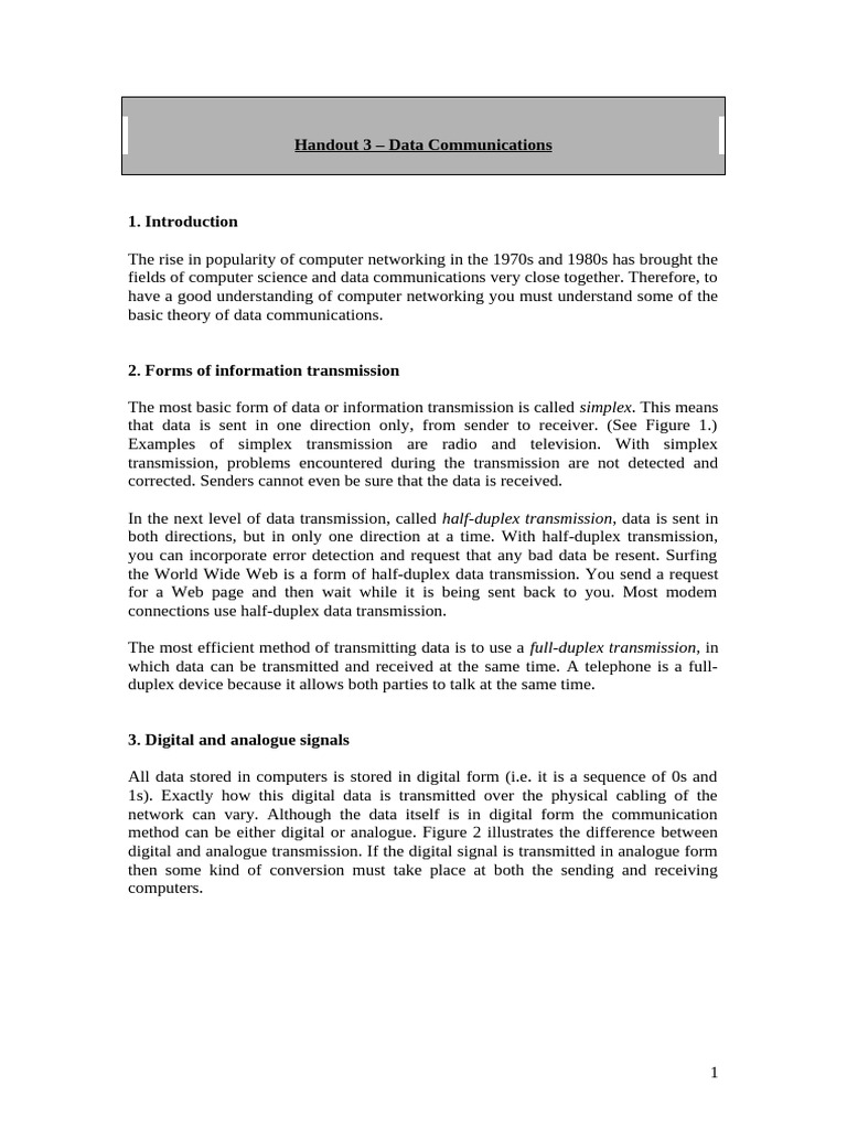 Handout 3 - Data Communications | PDF | Modulation | Duplex (Telecommunications)