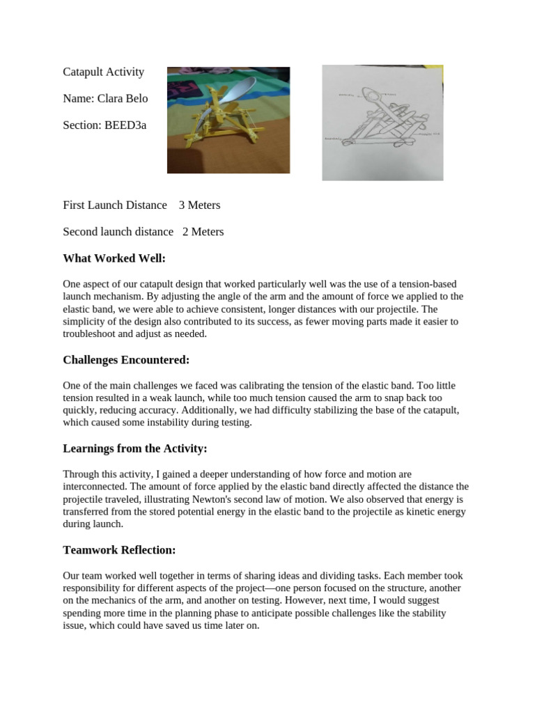 Catapult Activity -Science | PDF | Force | Potential Energy