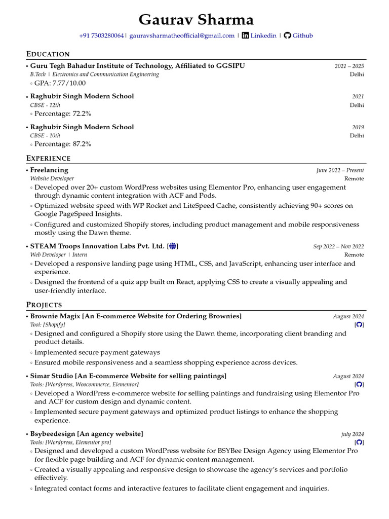 Gaurav_Resume | PDF | Websites | Dynamic Web Page