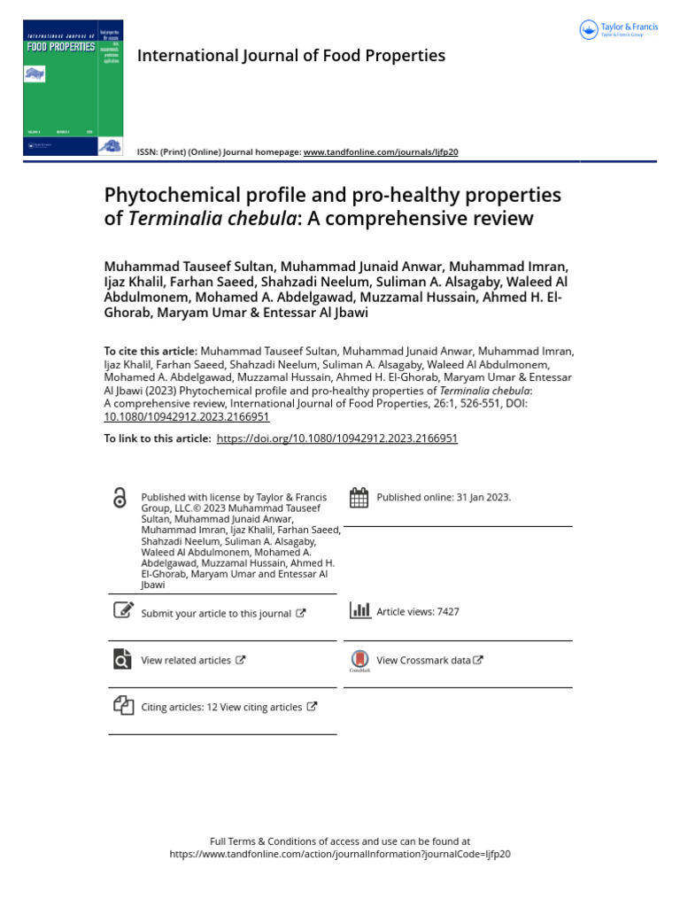 Phytochemical profile and pro-healthy properties of Terminalia chebula A comprehensive review ...