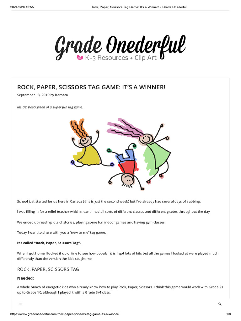 Rock, Paper, Scissors Tag Game - It's A Winner! Grade Onederful | PDF