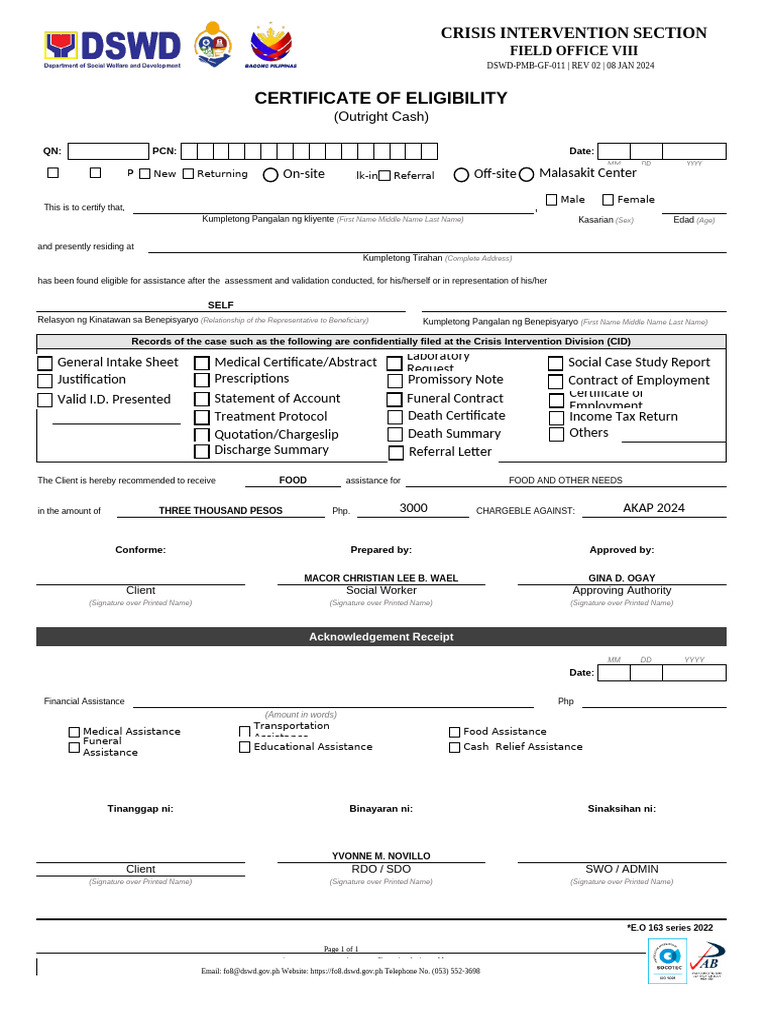Dswd Akap Forms for District 1 (1) | PDF | Disability