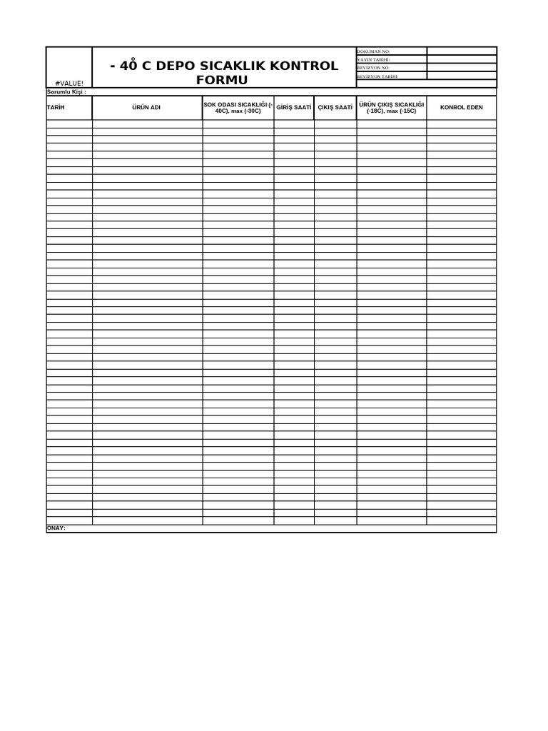 40̊ C Depo Sicaklik Kontrol Formu | PDF