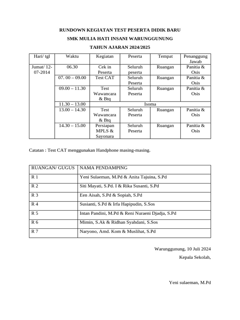 Rundown Kegiatan Test Peserta Didik Baru | PDF