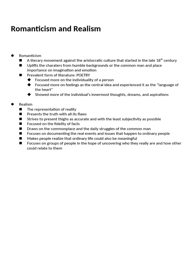 Romanticism and Realism | PDF