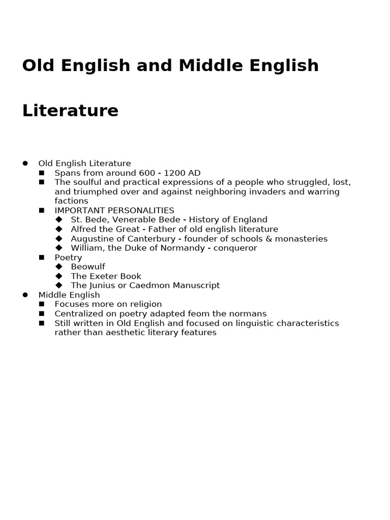 Old English and Middle English Literature | PDF