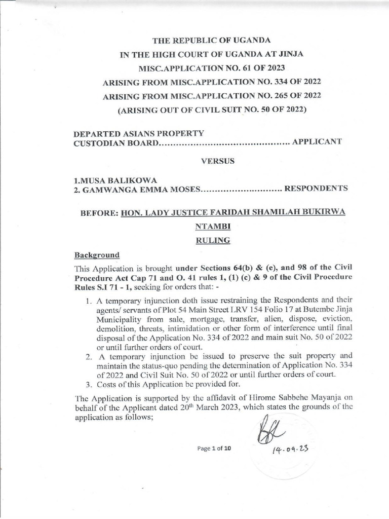 Departed Asains Property Custodian Board V Balikowa and Another ...