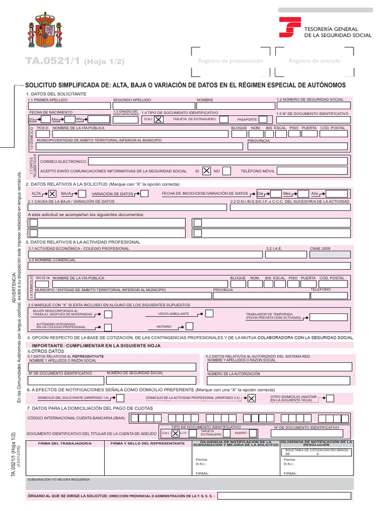 Modelo Ta.0521 | PDF | Documento de identidad | Seguridad Social
