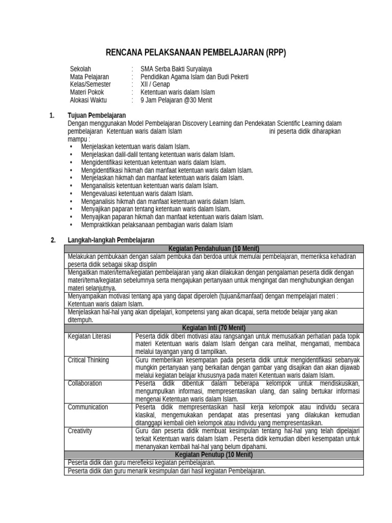 7. RPP Ketentuan Waris dalam Islam | PDF