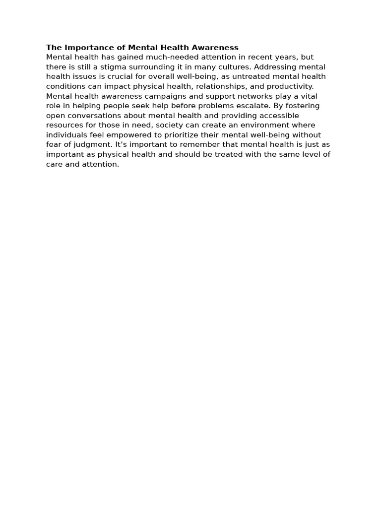 The Importance of Mental Health Awareness | PDF