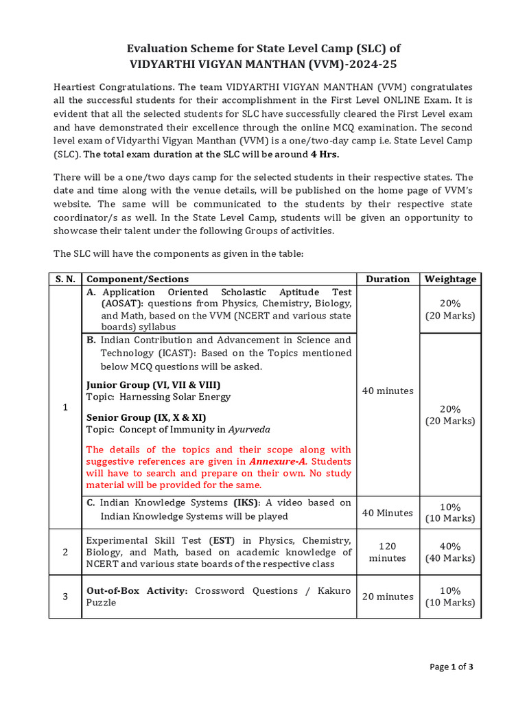 Evaluation Scheme For SLC 2024-25 | PDF | Curriculum | Mathematics