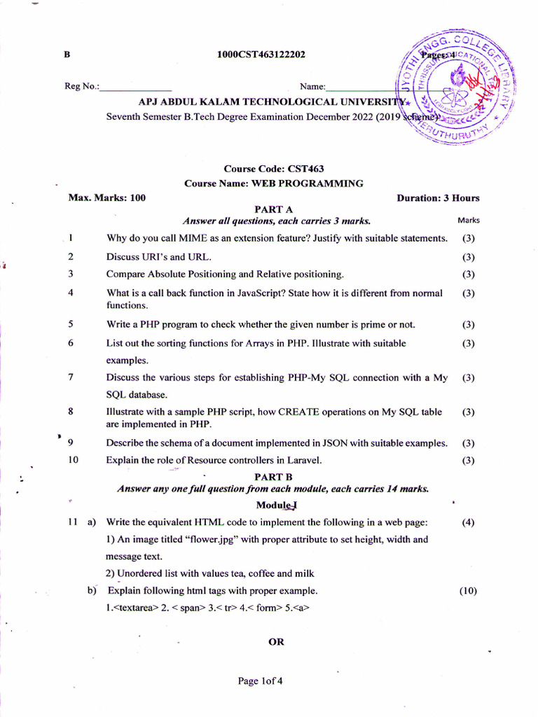 Web Programming Exam Questions 2022 | PDF | Php | Java Script