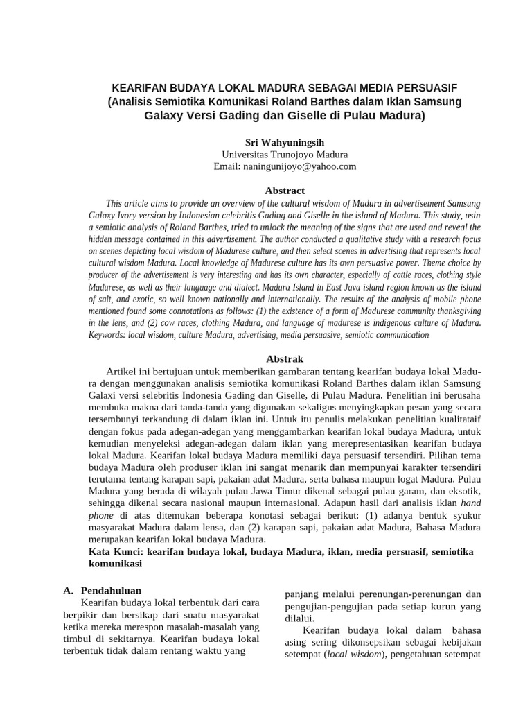 Kearifan Budaya Lokal Madura Sebagai Media Persuas | PDF