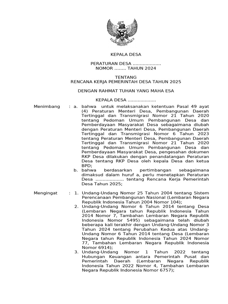 Perdes - RKP Desa 2025 Kec Gubug | PDF