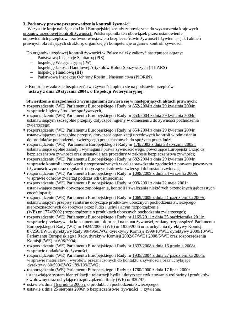 Kontrola Żywności - Podstawy Prawne | PDF