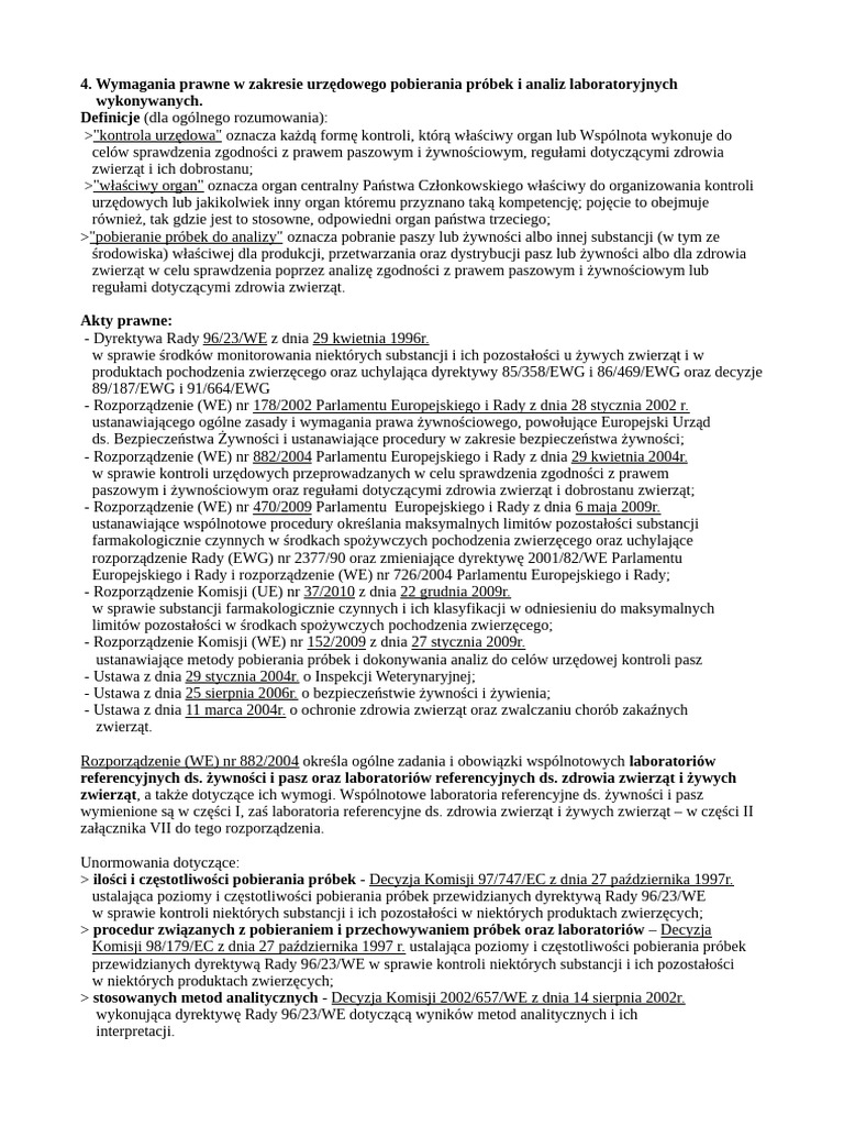 Urzędowe Pobieranie Próbek - Wymagania Prawne | PDF