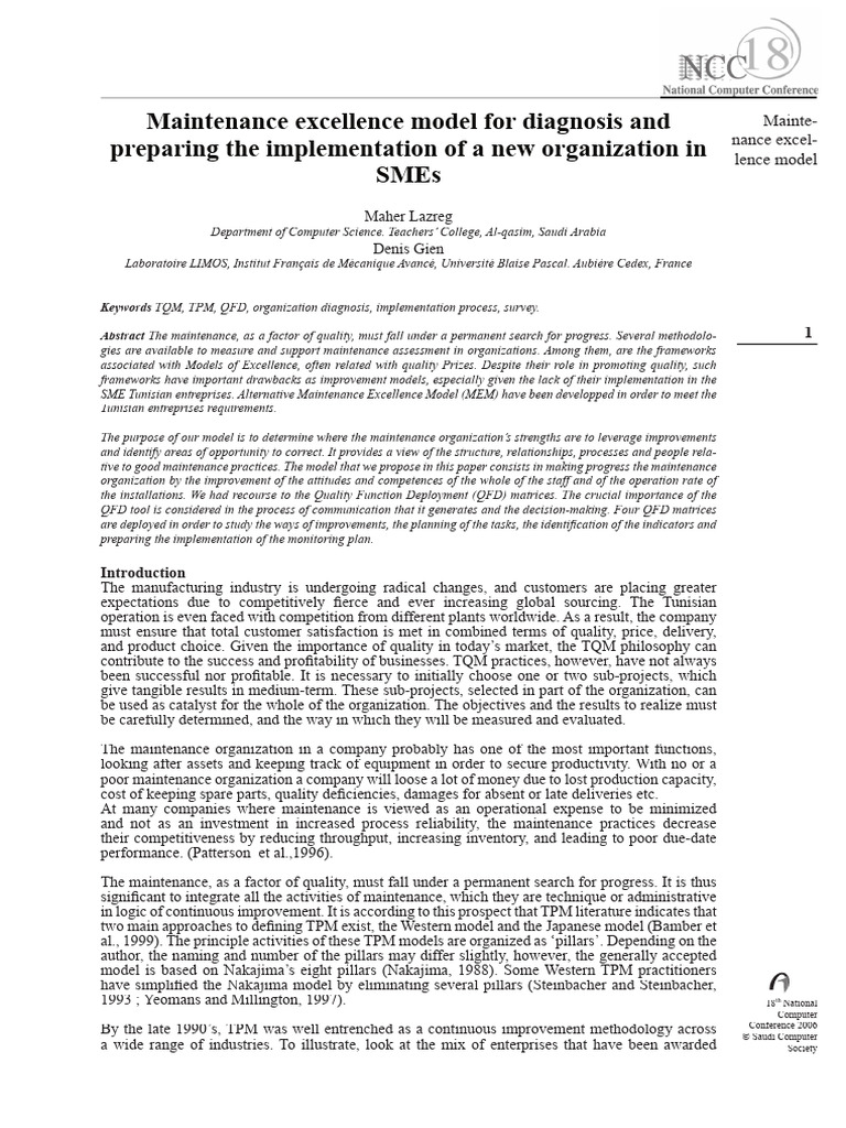 Maintenance Excellence Model For Diagnos | PDF | Measurement | Inventory