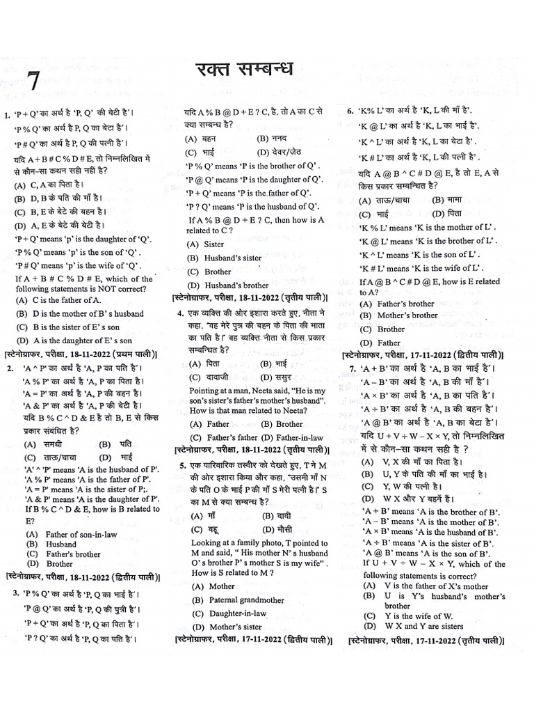 Blood Relation PYQ SSC Steno 2017-2023 | PDF
