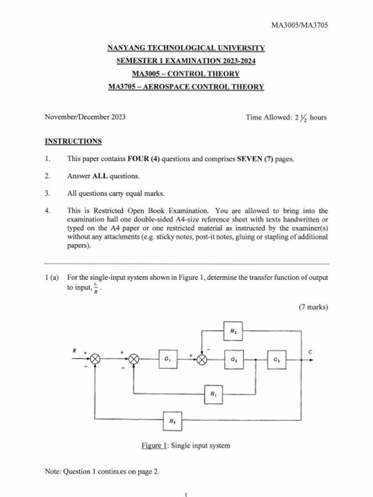 MA3005 2023-2024 Semester 1 | PDF