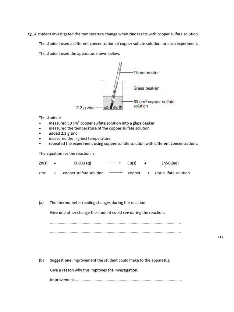 Exothermic & Endothermic Reactions task sheet | PDF | Catalysis ...