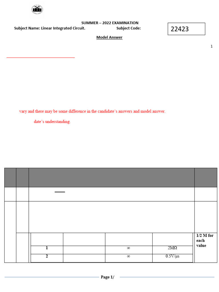 22423 2022 Summer Model Answer Paper[Msbte Study Resources] | PDF | Operational Amplifier ...