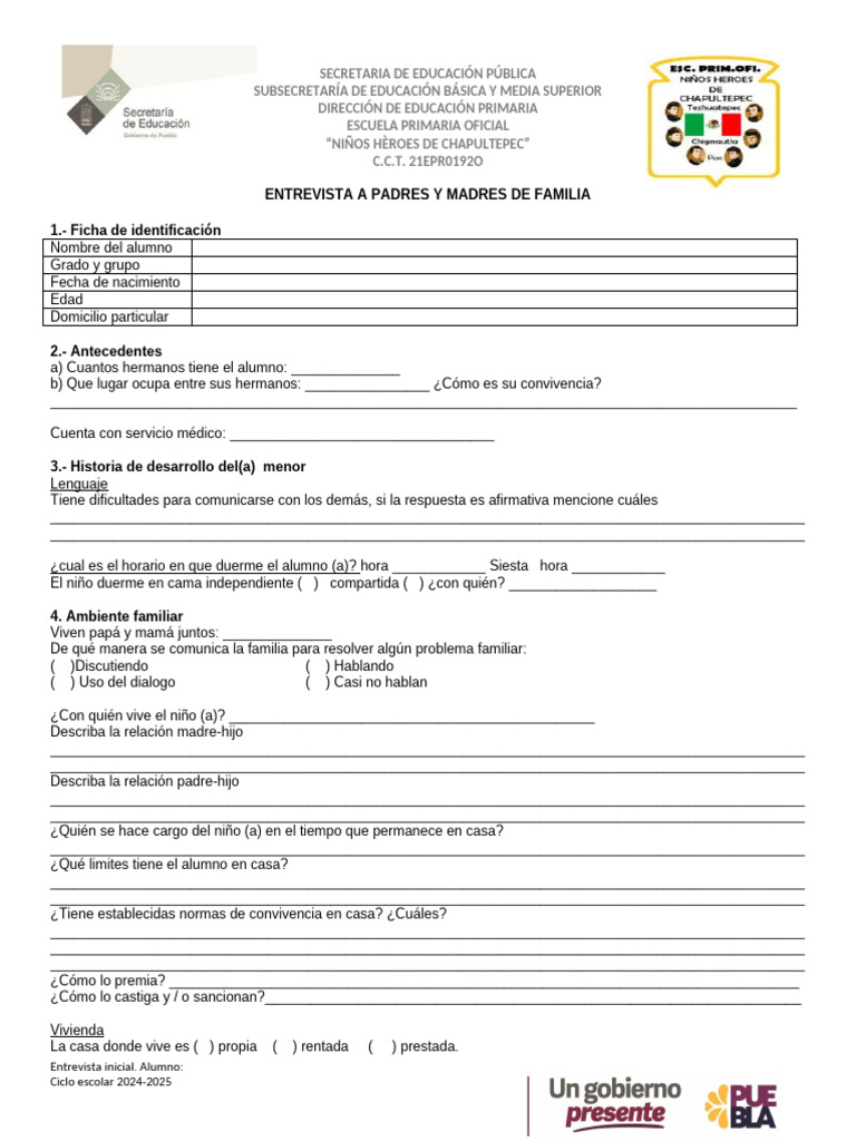 Entrevista Inicial para Padres de Familia | PDF | Educación primaria ...