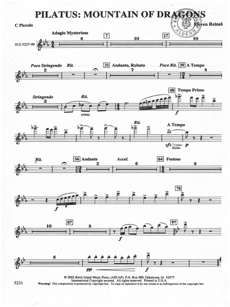 Pilatus - Mountain of Dragon - 01 C Piccolo | PDF | Elements Of Music | Music Theory