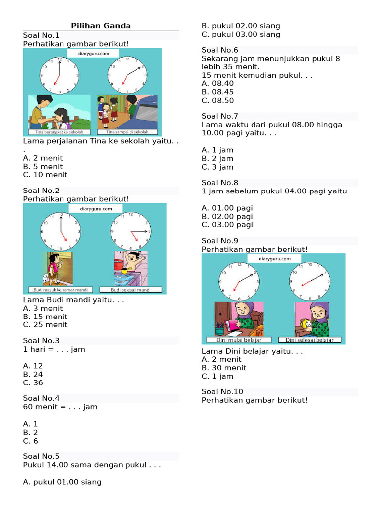 soal mtk tentang jam | PDF