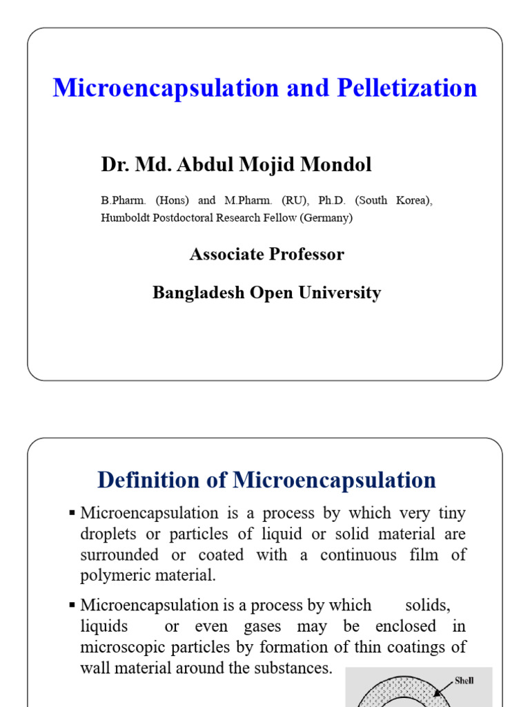 Microencapsulation DR Mojid | PDF | Extrusion | Physical Chemistry