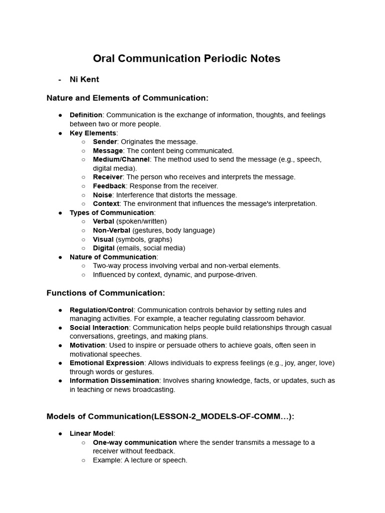 Oral Communication Periodic Notes | PDF | Communication | Nonverbal ...
