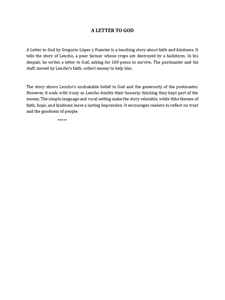 Faith and Kindness in "A Letter to God" | PDF
