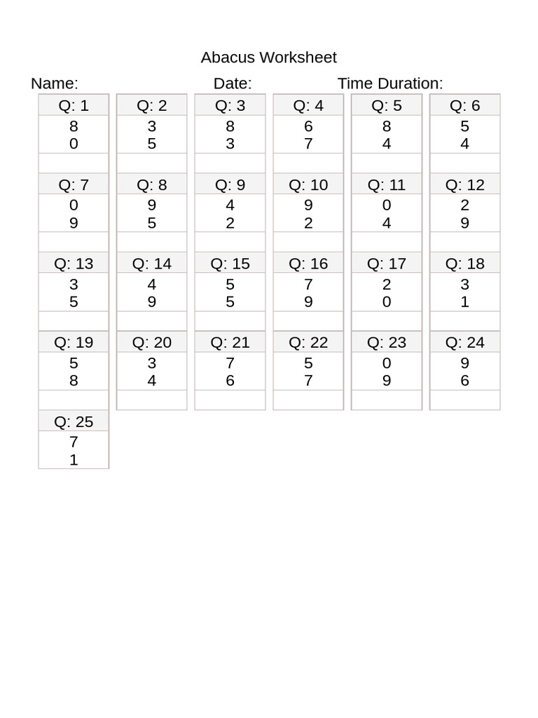 Abacus Worksheet | PDF
