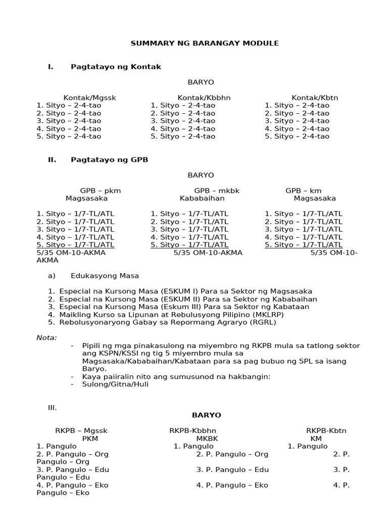 Barrio Module Tagalog Recap | PDF