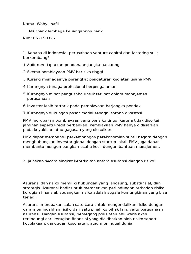 Tugas Tutorial Ke 3 Bank Lembaga Keuangan Non Bank Wahyu Safii (1) | PDF