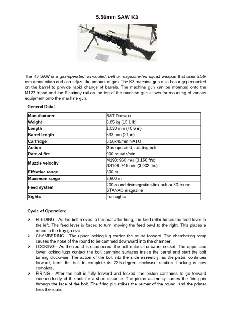 SAW K3-HO | PDF | Machine Gun | Projectiles