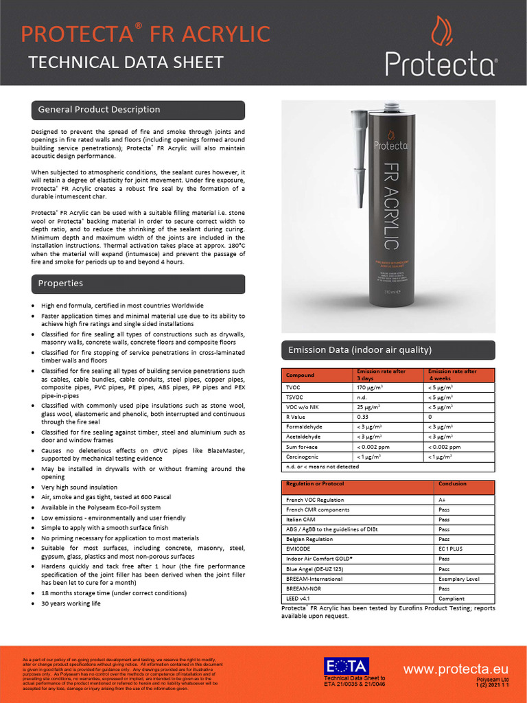 Protecta FR Acrylic - TDS | PDF | Pipe (Fluid Conveyance) | Concrete
