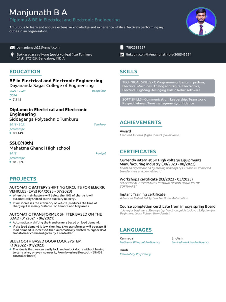 Manjunath Ba - 1ds21ee420 - Dsce | PDF | Transformer | Electric Power