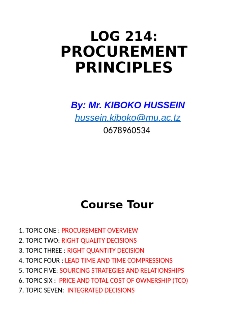 Topic One Procurement Principles. | PDF | Procurement | Supply Chain