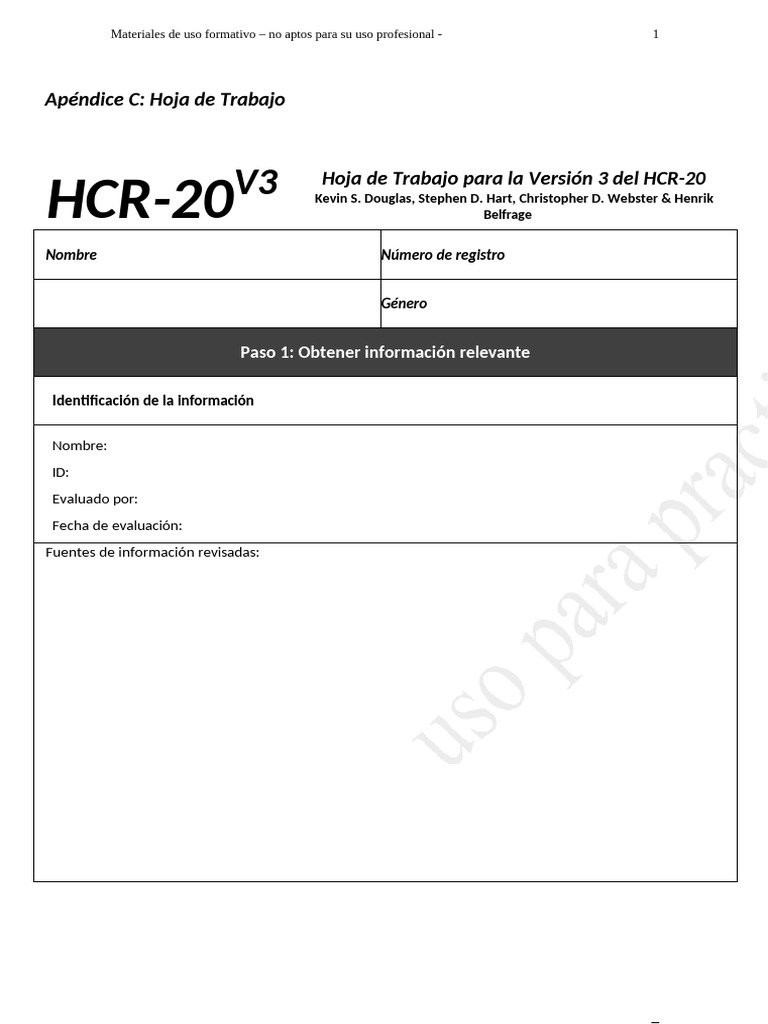 Evaluación de Riesgo HCR-20V3 | PDF | Riesgo | Violencia