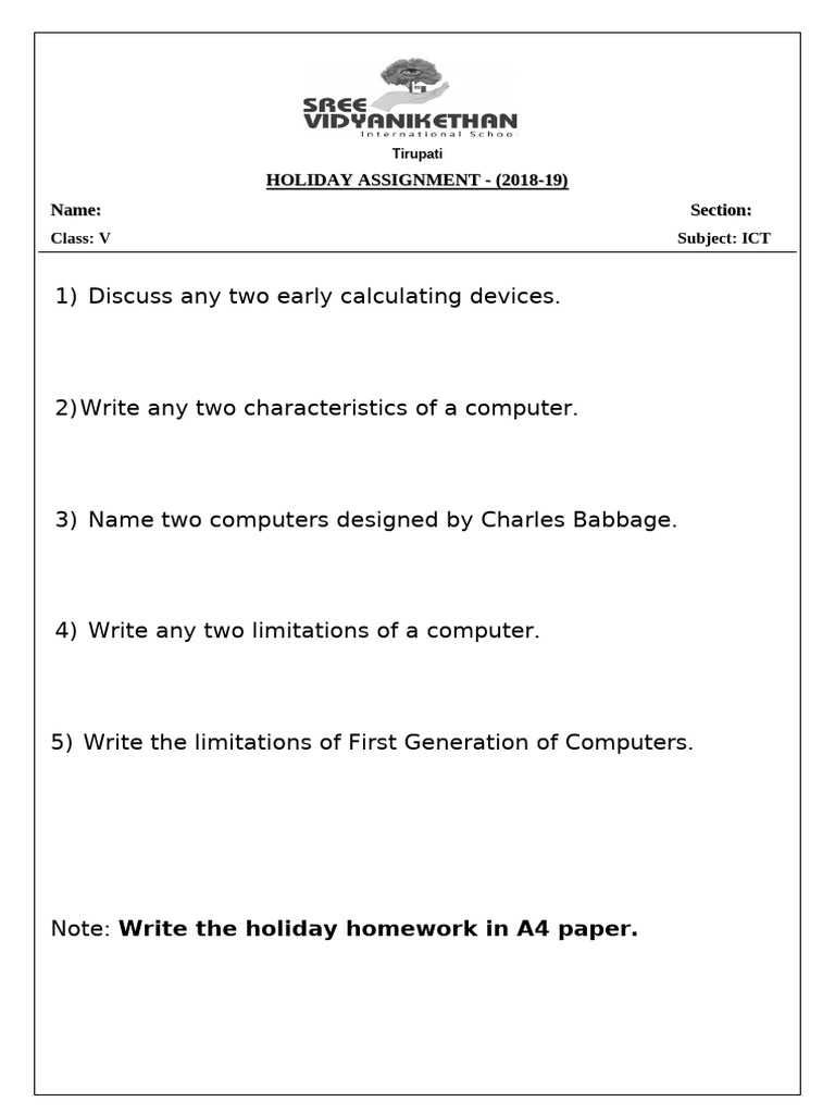 V-Holiday-Homework-ICT | PDF