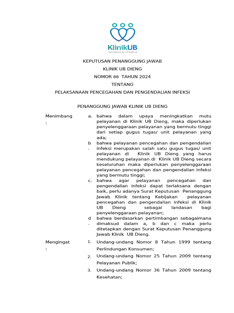 Kebijakan PPI Klinik UB Dieng 2024 | PDF